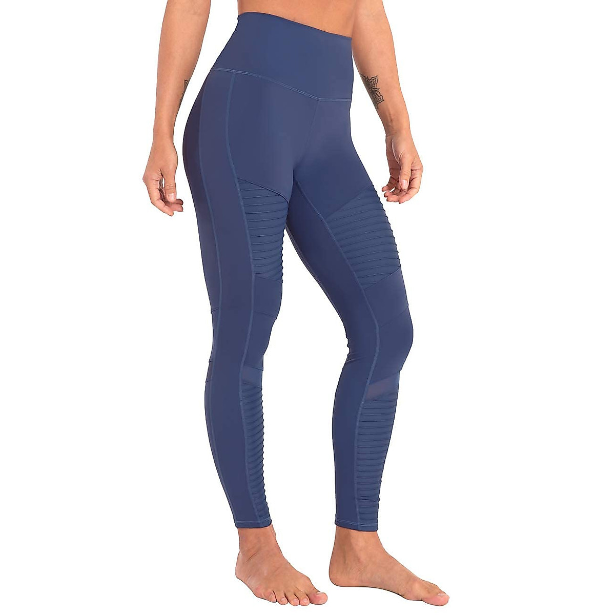 Hopgo Women's High Waist Moto Legging 4 Way Stretch Workout Leggings Gym Skinny Yoga Pants Starry Blue US M