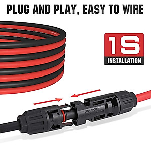 ECO-WORTHY 20FT 10AWG Solar Panel Extension Cable with Female and Male Connector for Solar Panels, Solar Controllers (20FT Red + 20FT Black)