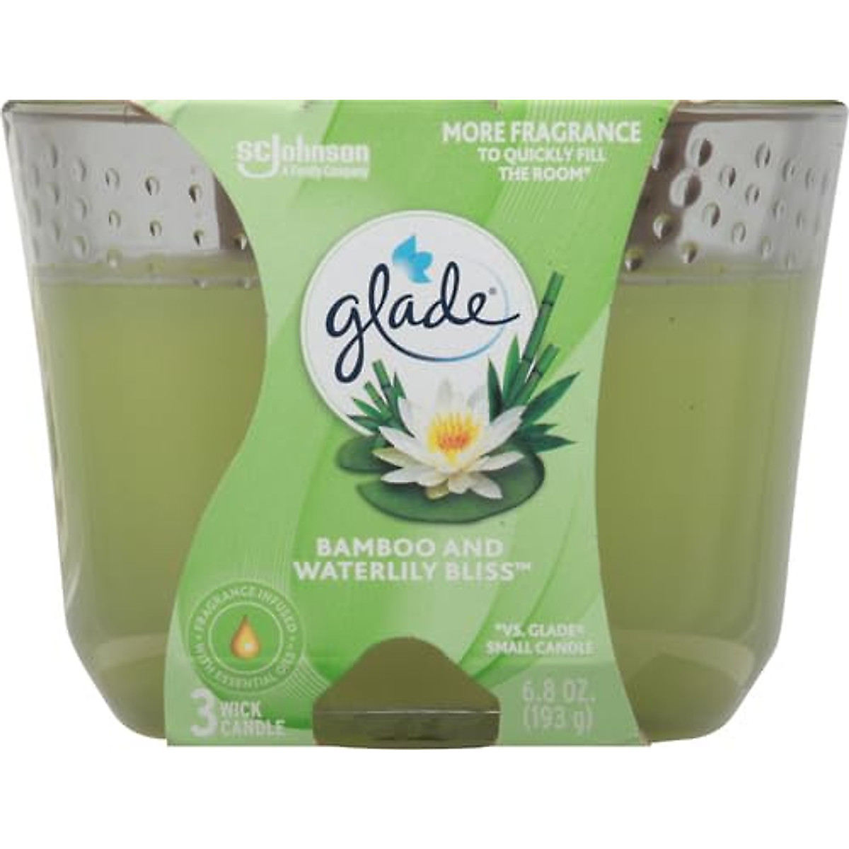 Glade Candle Bamboo & Waterlily Bliss, Fragrance Candle Infused with Essential Oils, Air Freshener Candle, 3-Wick Candle, 6.8 Oz