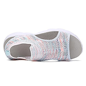 CsgrFagr Women's Over The Knee Boots Women Summer Mesh Beach Slip On Sport Hollow Casual Open Toe Flat Soft Bottom Breathable (Sky Blue, 7)