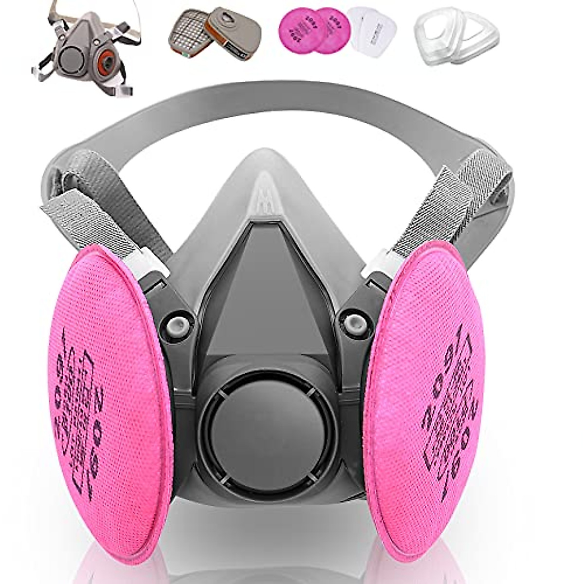 YIGSM Reusable Paint Half-Facepiece Cover with 2091 Particulate Filter Cartridges,Face Proction Set against Gas Vapors,Dust,Painting,Chemical,Welding,Polishing,Grinding,Fume,Sawing and Sanding Medium