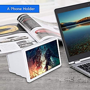 Lazmin112 Mobile Phone Screen Magnifier, 12 inches 3 Times Zooming Phone Screen Magnifier Holder Optical Magnification Cellphone Magnifier for Movies, Videos(White)