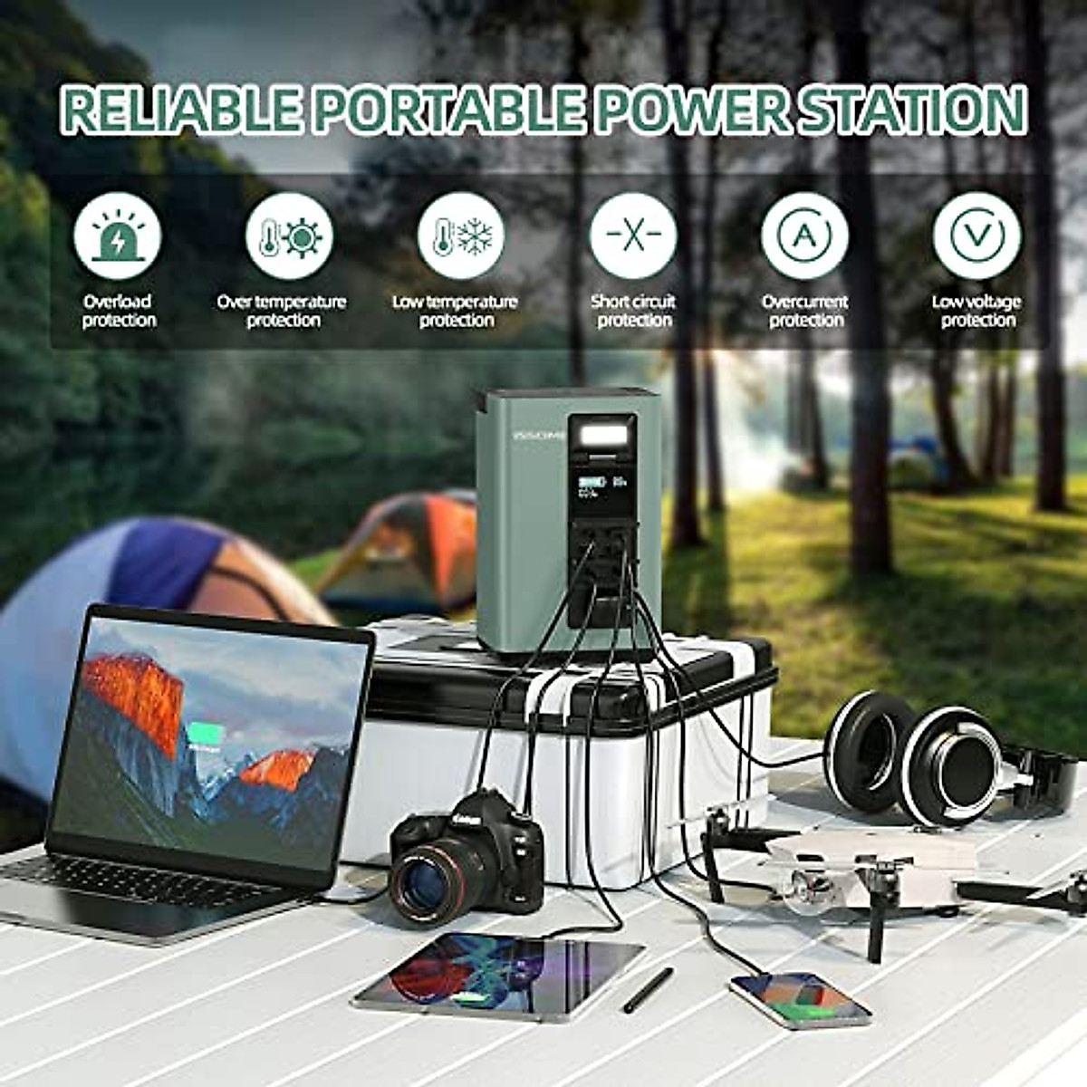 Portable Power Station - 80000mAh Large Capacity, Noiseless,110V/220V/300W AC Port, Water/Dust/Shock Proof Wireless Charging Solar Generator (Solar Panel Not Included), Camping C.P.A.P Emergency