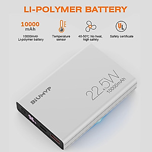 BIUMVP Heated Vest Battery Pack,5V 2A 10000mAh Power Bank for Heated Jacket,PD 22.5W Fast Charging Portable Charger,LCD Dispaly Phone Charger for iPhone,Android ect.