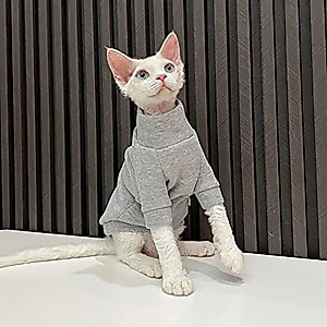 Sphynx Hairless Cat Clothes Autumn Thicken Soft Turtleneck Hoodies Solid Color Cotton Pullover Cat Sweatshirt Pet Clothes (XL（8.8-11lbs）, Grey)