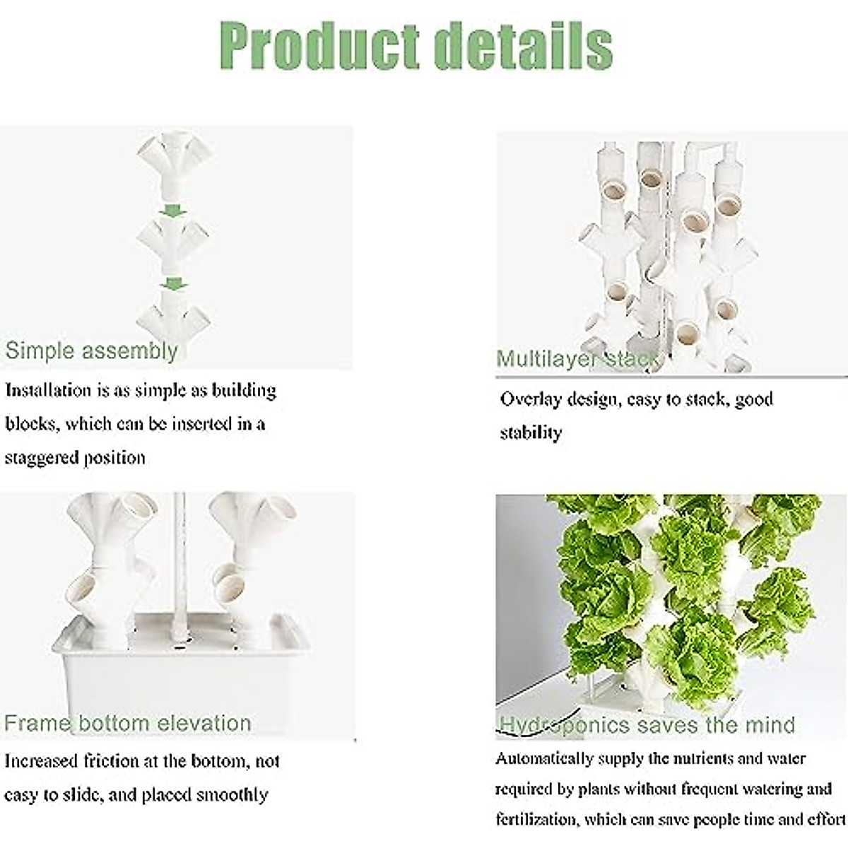 Tower Planting System 16/24/32 Holes Aquaponics Growing System Fruits and Vegetables Aeroponics Kit with Moisturizing Pump, Adapter, Mesh Pots(Size:4columns)