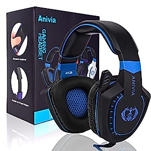 Anivia Computer Over Ear Headphones Wired with Microphone Updated AH28 3.5mm Stereo Headsets Gaming Headset with Volume Control, Noise Isolating for Multi-Platform, Black Blue