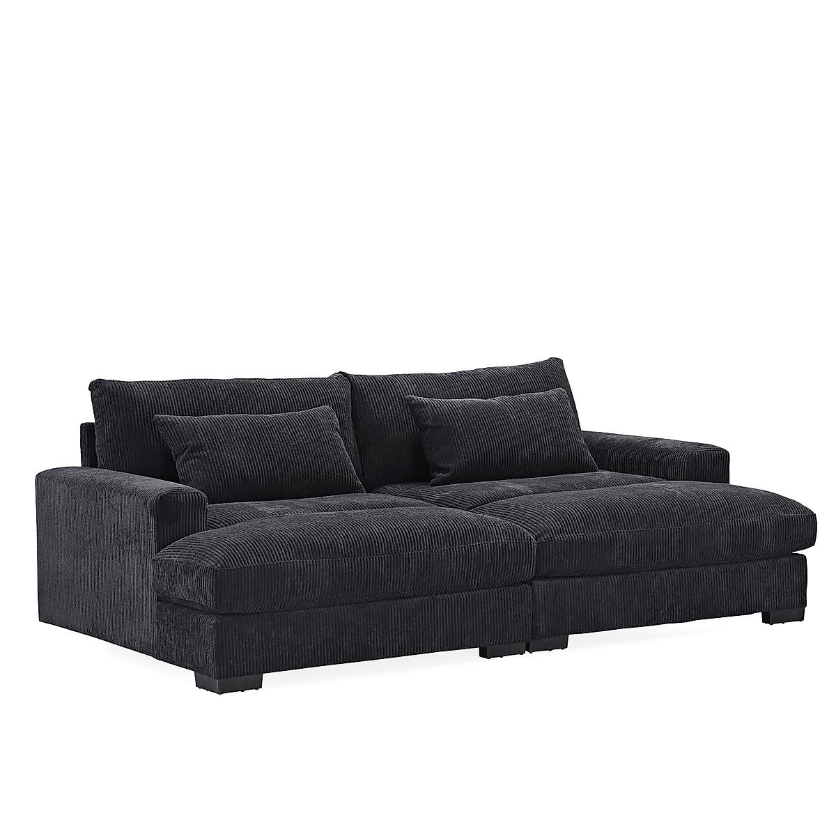 Container Furniture Direct Luxe Sleeper Sofa with Soft Corduroy Upholstery, Double Chaise Design, Convertible to Twin Size Bed, Modern and Comfortable Living Room Couch, Extra Large, Black