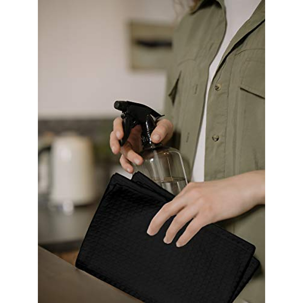 Nap n Dish Kitchen Towels 100% Cotton Waffle Weave Dish Towels, Set of 12 Bar Towels, Quick Drying Tea Towels with Hanging Loop, Washable Bar Towels for Table/Kitchen Cleaning-Black