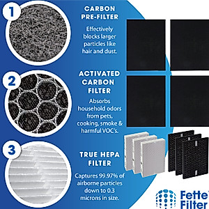 Fette Filter - Air Purifier Replacement True HEPA Filter Kit Compatible with Honeywell InSight Air Purifiers Model HPA5300B HPA5350 & PowerPlus HPA3300 HRF-R3, HRFSC1 Filter S HRF-A300