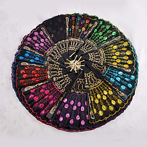 DECHOUS 2pcs Embroidered Sequin Fan Dancing Fans Hand Fans for Women Foldable Fan Sequin Fabric Hand Fan Embroidered Sequin Handheld Fan Folding Fan Vintage Miss The Fabric Purple
