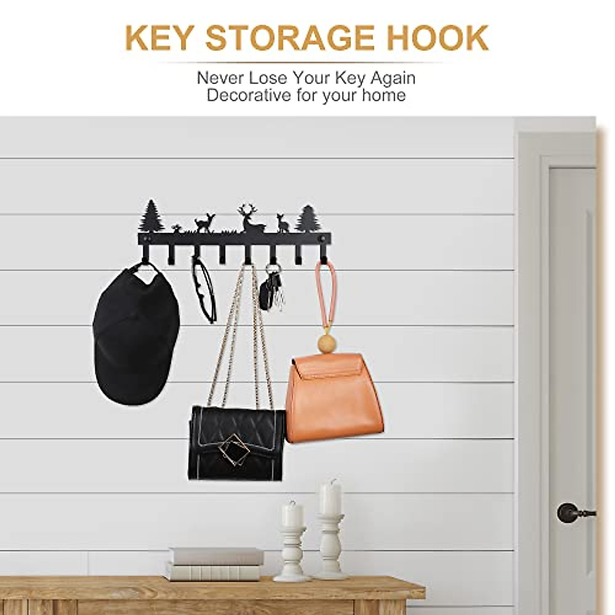 Key Holder Wall Mounted Key Hooks for Wall Decorative with 8 Hooks Black Metal Key Organizer Rack Hanger for Entryway, Garage,Mudroom,Hallway, Office 15.7X5.1 inches