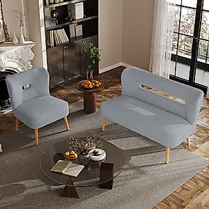 Fahomiss Cream Couch- Sofa Teddy Sectional Loveseat Comfortable Suitable for Living Room Bedroom Office Apartment Small Space Lounge 46.5" W (Blue loveseat)