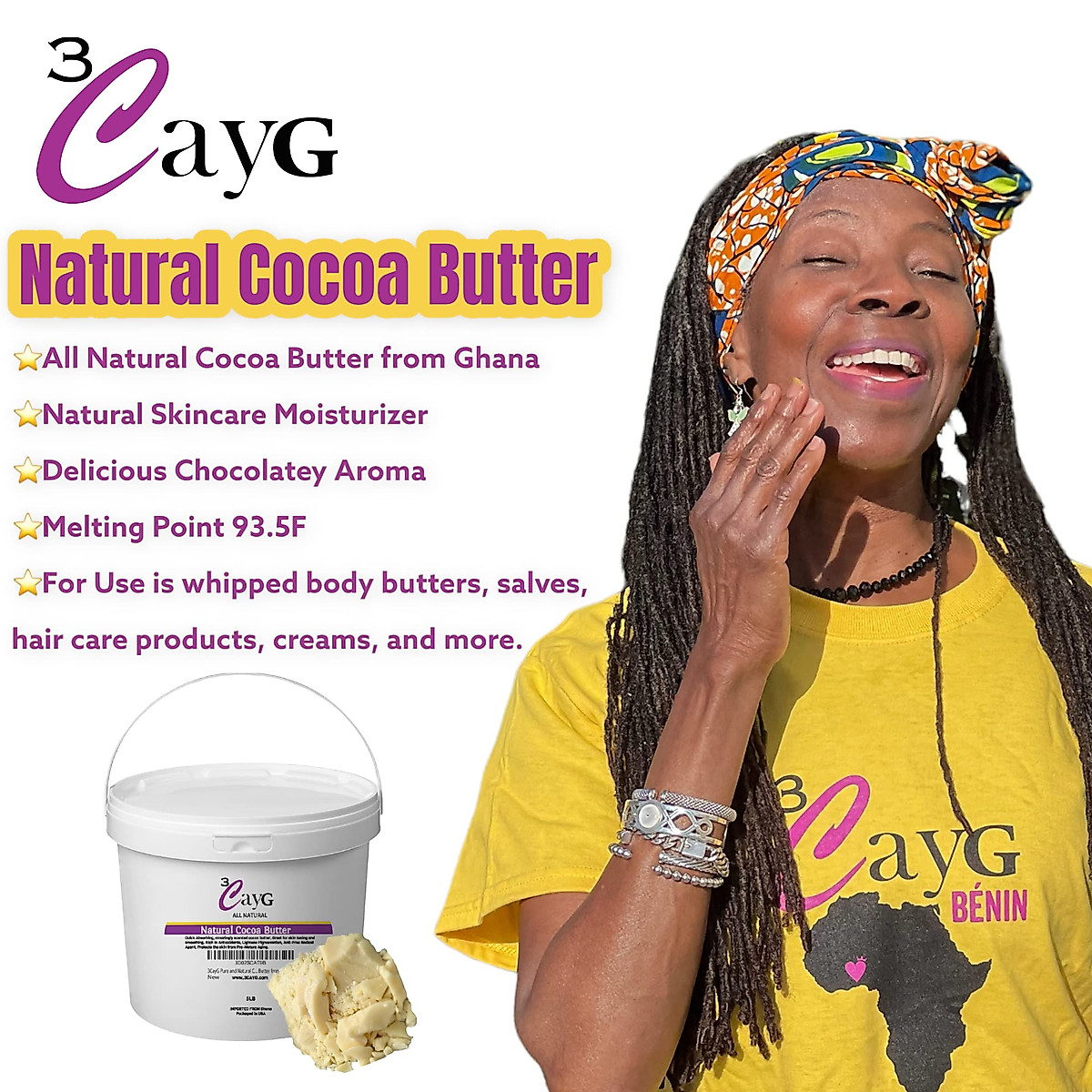 3CayG Pure and Natural Cocoa Butter from Ghana (5LBS)