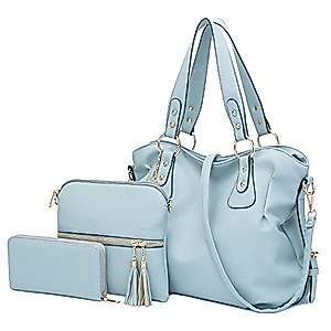 Purses And Wallets Set For Women Tote Satchel Handbags Large Hobo Bag Purse With Wallet 3PCS Skyblue