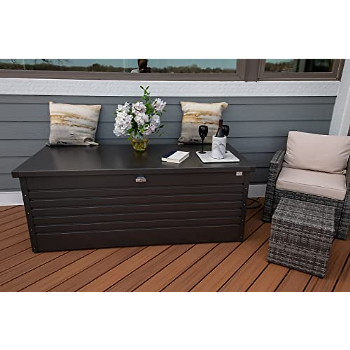 Biohort Leisuretime 210 Gal. Steel Metallic Dark Grey 71in x 31 in x 28in Deck Box with Soft Close Hydraulic Lift (210 Gallon)