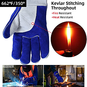 662℉ Welding Gloves HANDSOME PROTECTION 16 Inches, Heat/Fire Resistant Mitts Animal handling Glove Extra Long Sleeve for Oven/Grill/Fireplace/Furnace/Stove/Pot Holder/Tig Welder/Mig/BBQ (Blue)