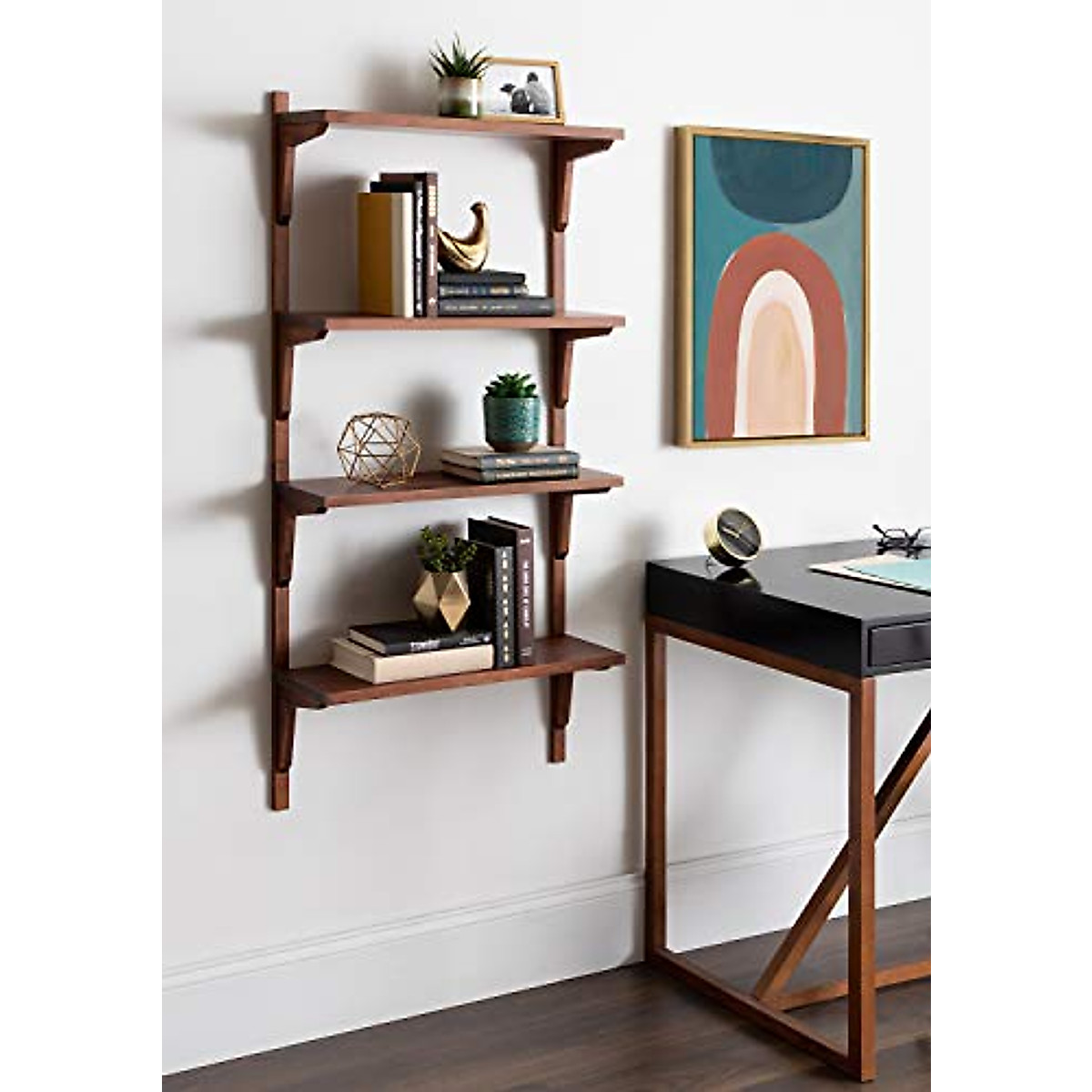 Kate and Laurel Meridien Mid-Century Wall Shelves, 24" x 8" x 24", Walnut, Transitional Wall Decor and Storage