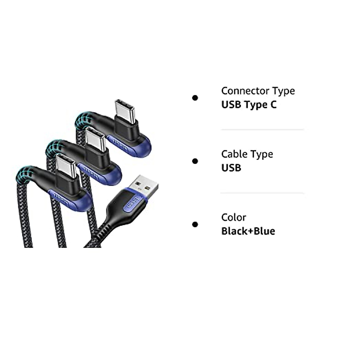 LISEN [3-Pack] 90-Degree USB-C Fast Charging Cables [6.6ft, 3.2A] -Never Rupture - Compatible with Samsung Galaxy S20/S10/S9/Note 10/9