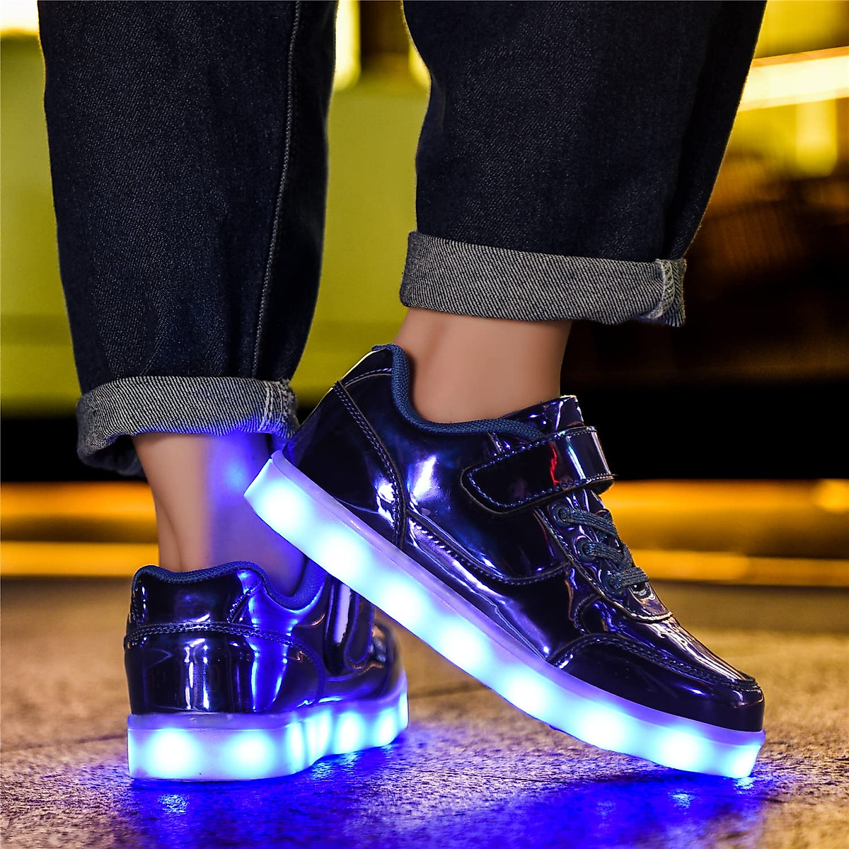 YuanRoad LED Light up Shoes Kids LED Sneakers USB Rechargeable Glowing Luminous for Boys Girls Toddler Child SAJIAET519-Blue-35