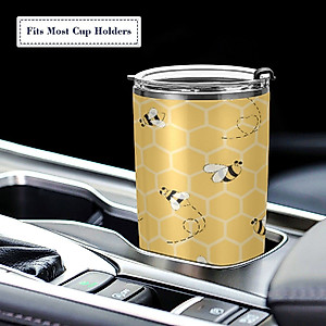foixnub Bees on The Honey 20oz Tumbler Honeycombs Insulated Coffee Cup Wine Tumbler Stainless Steel Reusable Water Bottle Double Walled Travel Mug Thermal Cup for Hot Cold Drinks