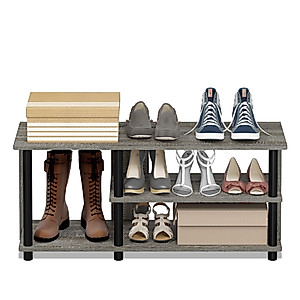 Furinno Turn-N-Tube Compact Multi Storage Shoe Rack, 35.2"W 3-Tier, French Oak Grey/Black