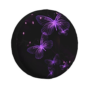 Purple Butterfly Spare Tire Cover Wheel Protectors Universal Dust-Proof Waterproof Fit for Trailer Rv SUV Truck Camper Travel Trailer 16 inch