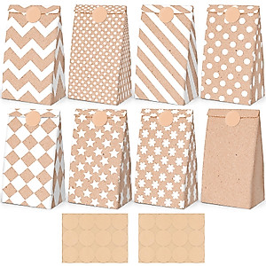 Shindel Paper Lunch Bags, 24PCS Party Favor Bags, 4.7" x 3.1" x 8.7" Goodie Bags with Stickers Lunch Paper Bags Polka Dot Striped Treat Bags For Kids Birthday Wedding Party