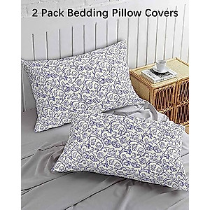 Edwiinsa Navy Blue Spring Floral Pillow Covers King Standard Set of 2 20x36 Bed Pillow, Modern Flower Pattern Aesthetics Plush Soft Comfort for Hair/Skin Cooling Pillowcases with Envelop Closure
