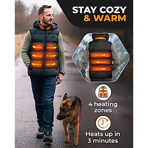 Foxelli Men's Heated Puffer Vest - Lightweight, USB Rechargeable Black Vest for Men, Men’s Winter Outerwear Vest with Battery