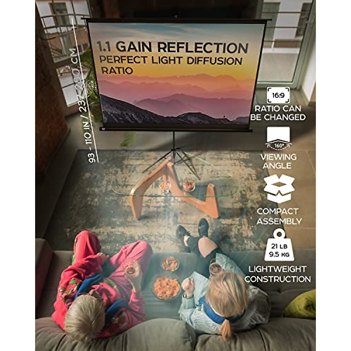 Projector Screen with Stand 120 inch - Indoor and Outdoor Projection Screen for Movie or Office Presentation - 4:3 HD Premium Wrinkle-Free Tripod Screen