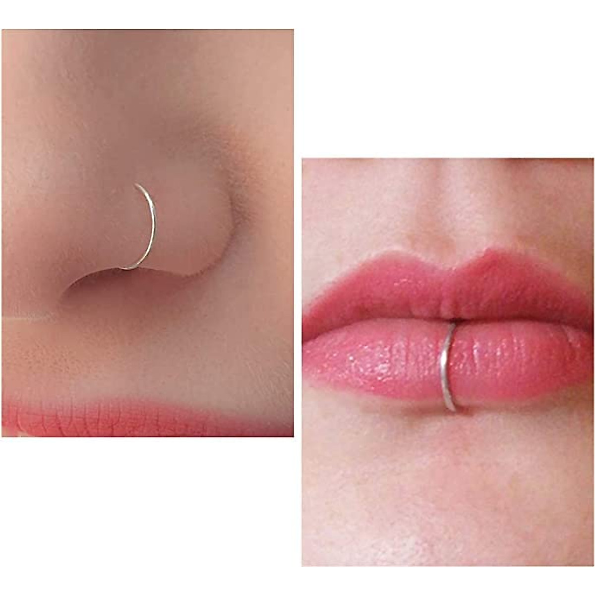 D.Bella 20G Nose Rings for Women Stainless Steel Nose Ring 20 Gauge Nose Rings Hoops Studs Flower Heart Diamond L Shaped Nose Studs Nostril Nose Piercing Jewelry for Women Men (1-Style Q)