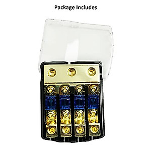 Mini ANL Fuse Holder, Auto Fuse Distribution Block 12V 0/2/4 Gauge in to 4/8 Gauge Out for Car Audio Amplifier Copper Wiring Module, 60Amp 4-Way