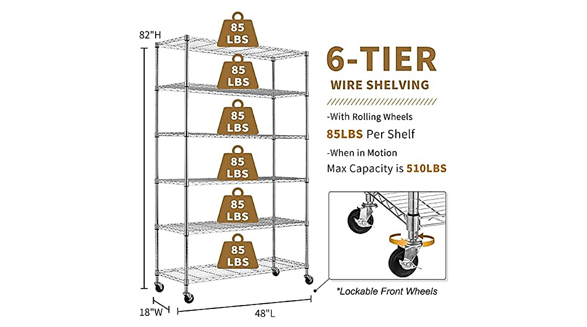 YYkokocat 6-Tier Adjustable Storage Shelves Heavy Duty Wire Shelving ...