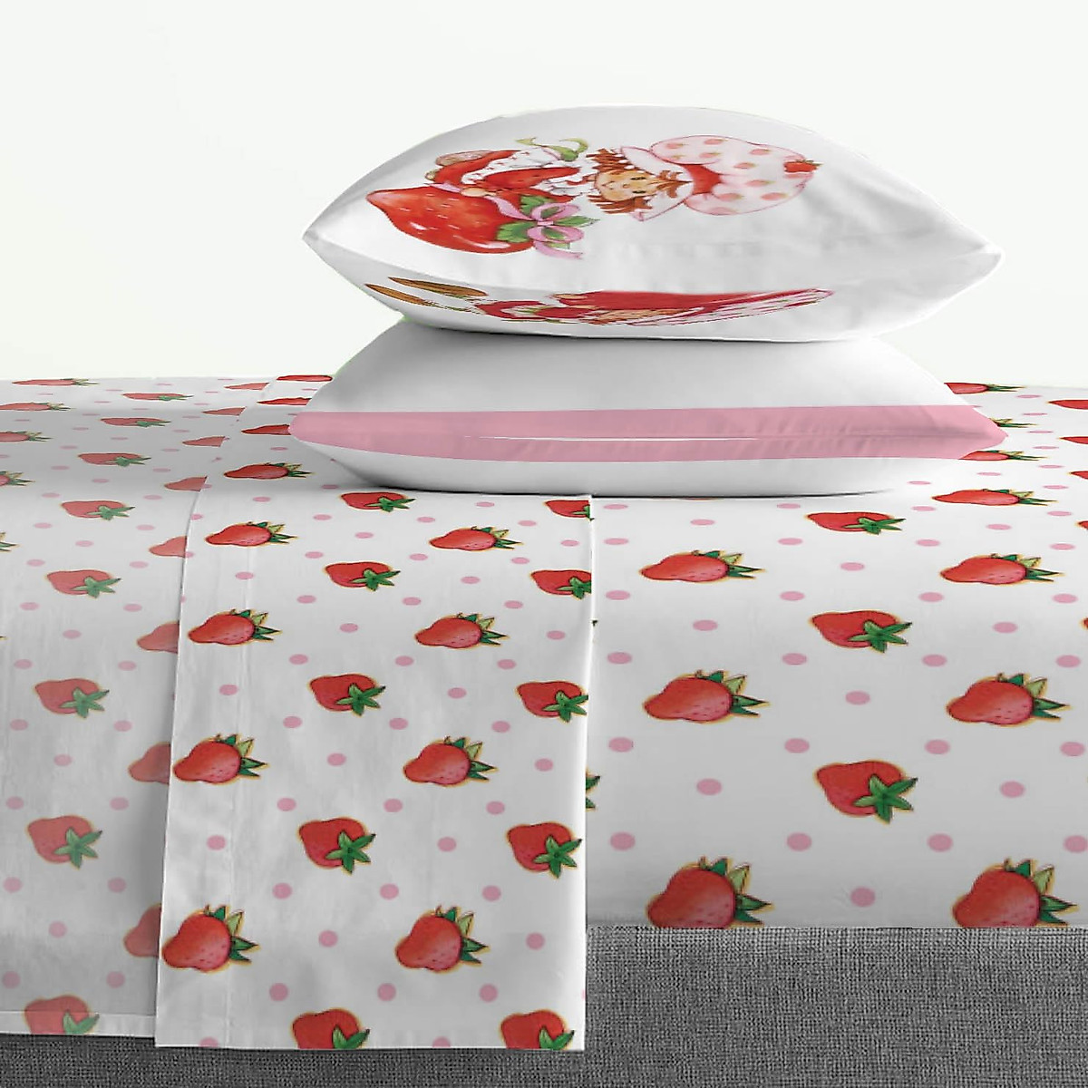 Jay Franco Strawberry Shortcake Full Size Sheet Set - Super Soft Kids 4 Piece Bedding Set - Microfiber Sheets Includes Reversible Pillow Covers