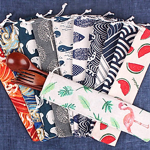 Winterworm Set of 20 Reusable Cutlery Bag Straw Carrying Case 10x2.4 Inch Travel Pouch with Drawstring Linen Straws Knife Fork Spoon Chopsticks Pen Carrying Case Bag