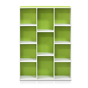 Furinno 11107WH-GR 7 Reversible, 11-Cube, White Green & Luder Bookcase/Book/Storage, 5-Cube, White/Green