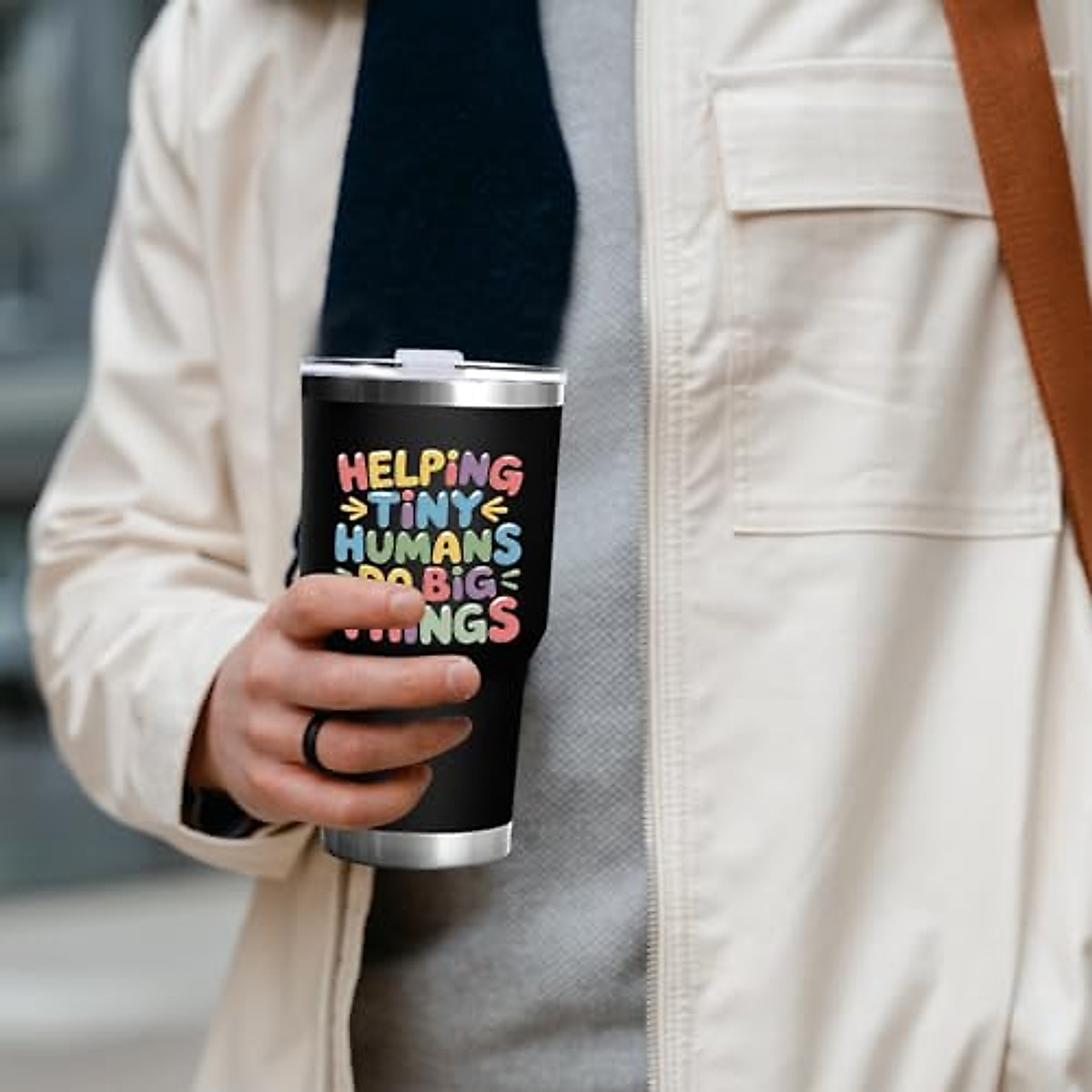 Helping Tiny Humanss Do Big Thingss Groovys Speds Teacher Tumbler With Lids For Fathers