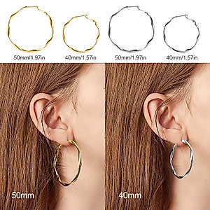 24K Gold Hoop Earrings for Women Trendy Real Gold Plated Large Twisted Thin Huggie Hoops 50mm, Dainty Cute Big Gold Filled Dangle Hoop Nickel Free Womens Earrings for Sensitive Ears Hypoallergenic