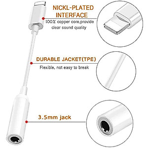Belcompany 3 Pack Lightning to 3.5 mm Headphone Jack Adapter iPhone Headphones Adapter,MFi Certified iPhone Audio Dongle Cable Earphones Headphones Converter for iPhone iPad iPod