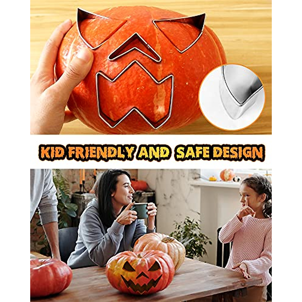 JUSTOTRY Simple & Safe Pumpkin Carving Kit for Kids, Halloween Stainless Steel Pumpkin Carving Tools, Non-knife Pumpkin Carving Stencils, Pumpkin Carving Sets for Adults, Pumpkin Carver, Durable
