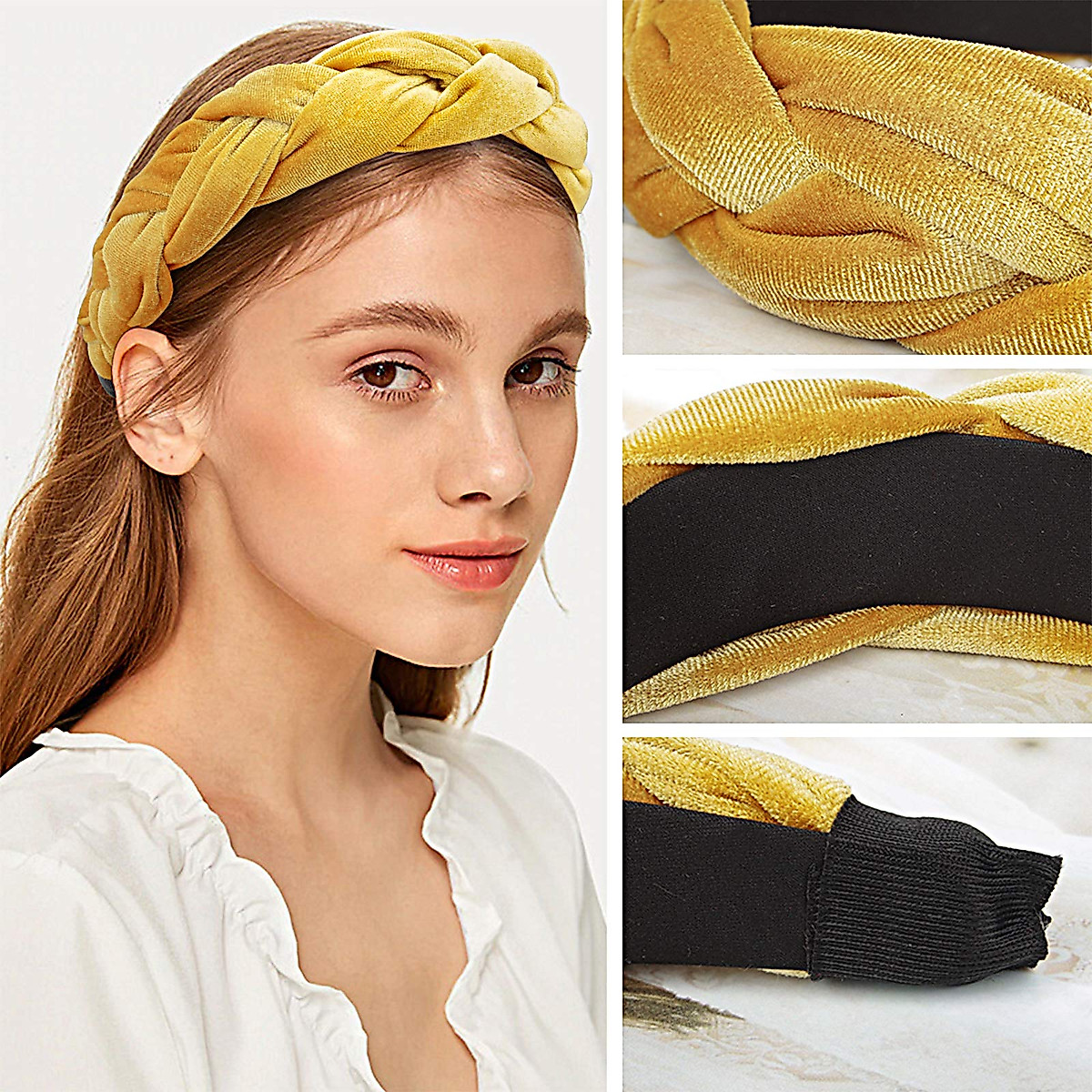 RINVEE Headbands for Women Velvet Braided Headbands Fashion Hairband Criss Cross Hair Accessories, Golden