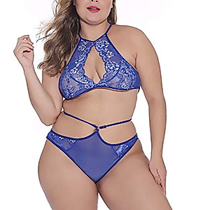 Toxz Fashionable Plus/Large Size Three-Point Lace-Necked T-Hong Women Sexy Underwear,Sheer Perspective Floral Embroidered,Corset Camisole