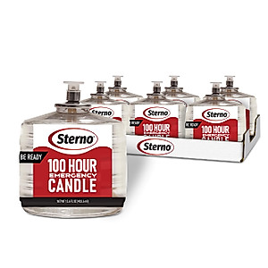 Sterno 100-Hour Emergency Candles Long Burning Candles - Unscented Candles for Emergencies, Candle Set for Power Outages - Long Lasting Candles, Burns Up to 100 Hours - 6 Liquid Paraffin Candles