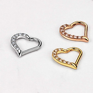FANSING 16 Gauge Gemmed Daith Earrings Right Ear 8mm Daith Piercing Jewelry Surgical Steel 16g Heart Shaped Hinged Ring Hoop 316L Stainless Steel