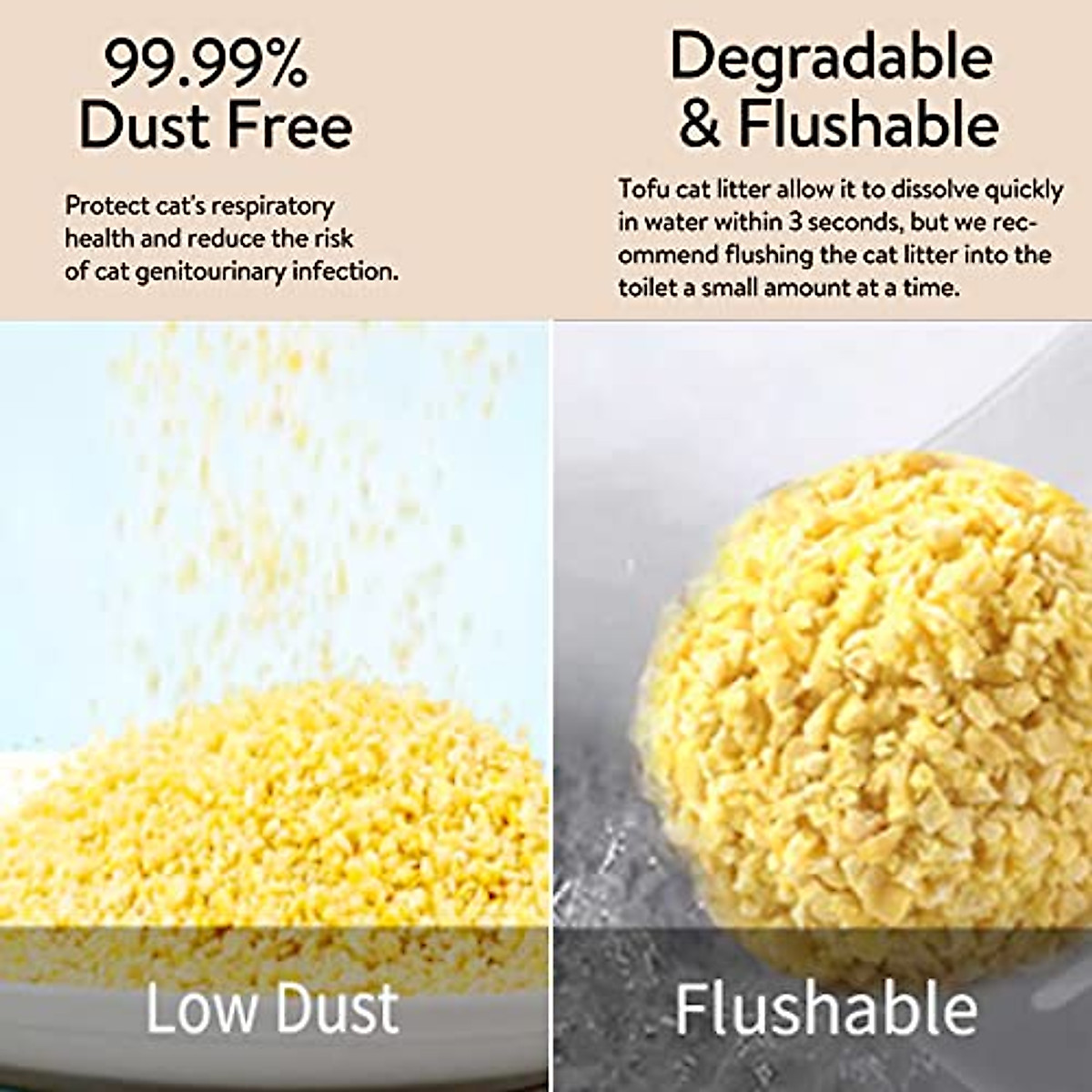 PETTIME Tofu & Corn Litter Large 12lb Dust-Free Clumping Cat Litter Quickly Absorb Cat Odors Pure Natural Toilet Flushable Corn Litter