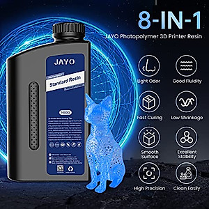 3D Printer Resin, JAYO 1KG 3D Resin for 4K 8K LCD/DLP/SLA 3D Printers, 405nm Standard Photopolymer Fast Curing Resin, High Precision, Low Shrinkage, Clear Blue 1000g