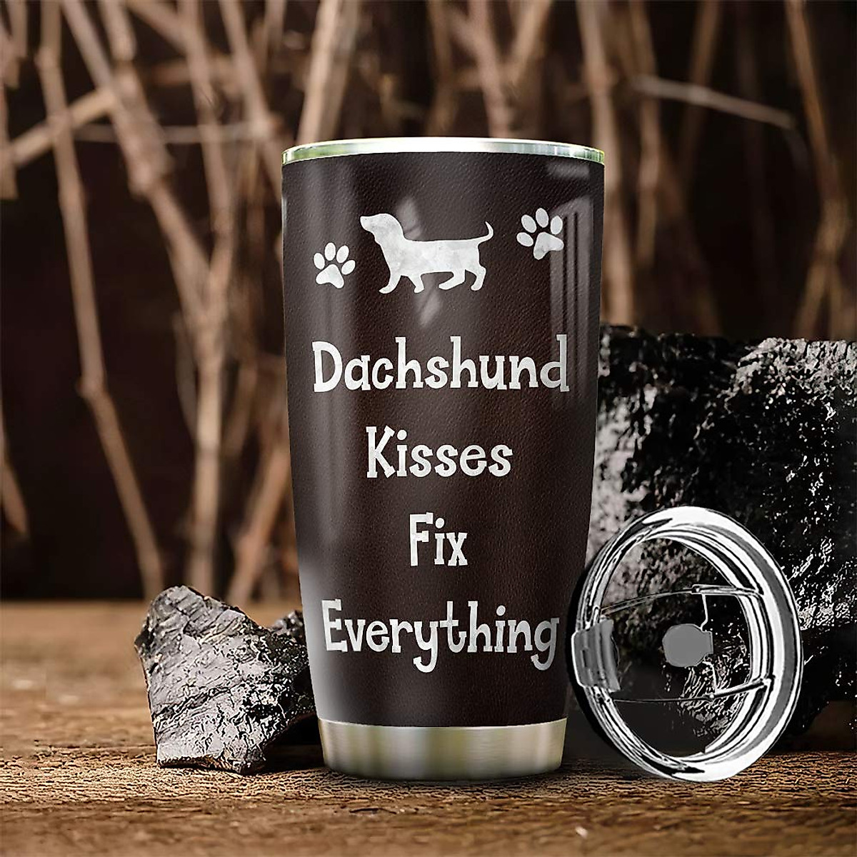 20oz Dachshund Tumbler, Dachshund Kisses Fix Everything, Gifts for Dachshunds Lovers, Coffee Thermos for Women, Stainless Steel Double Wall Vacuum Insulated Coffee Mug, Travel Cup with Lid