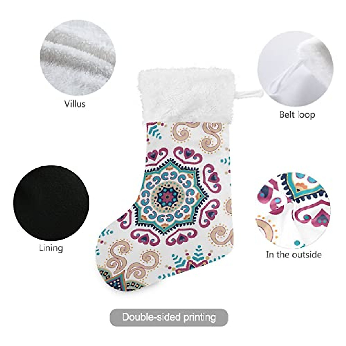 Kigai Christmas Stockings Bohemian Ceramic Style Large Candy Stockings Stuffers Kids Cute Xmas Sock Decorations 1PC for Home Holiday Party 12" x18"