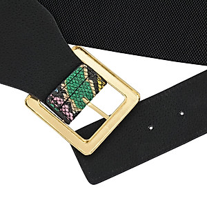 CHIC DIARY Elastic Waist Belt for Women Colorful Snakeskin Wide Cinch Belt Stretchy Waistband